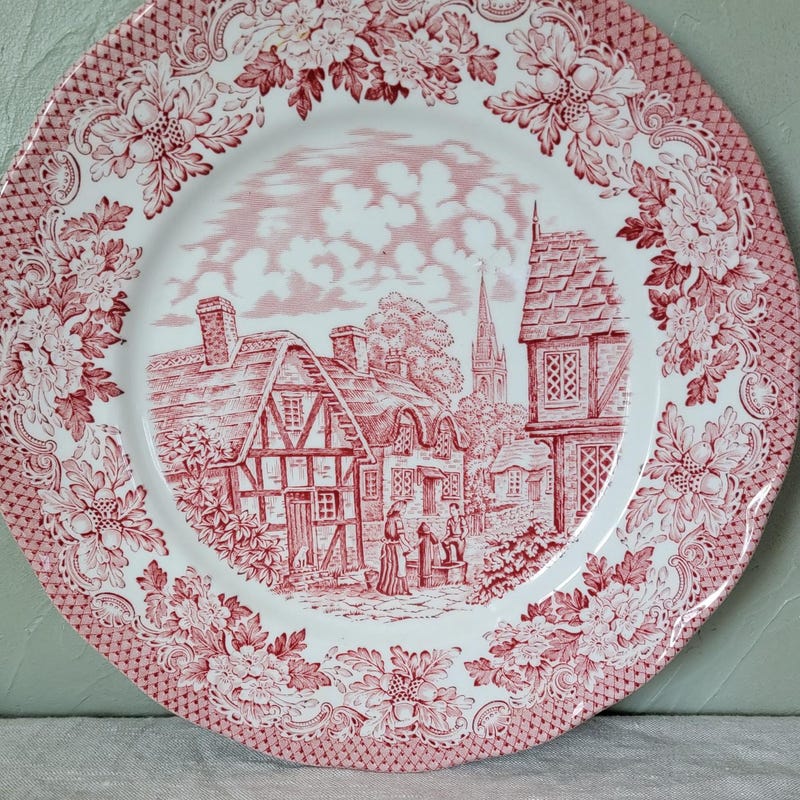 Red Transferware Plates - Etsy