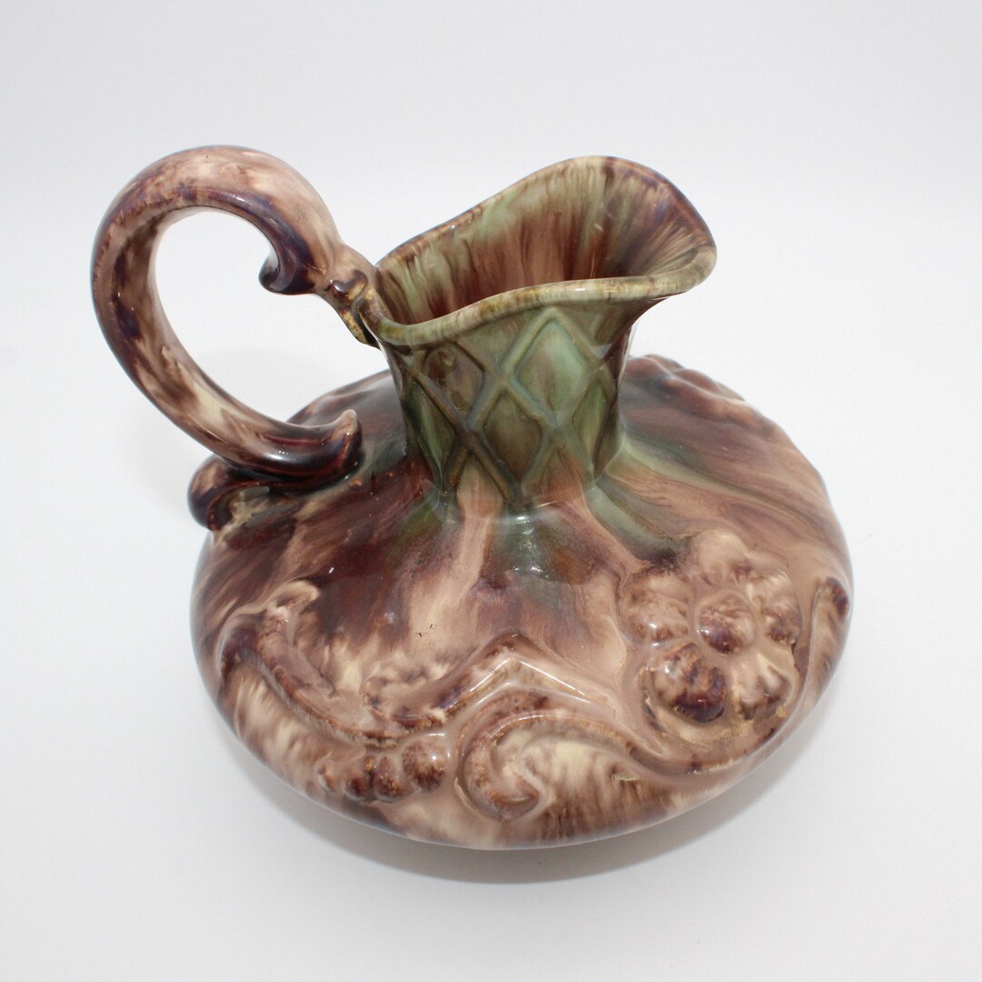 Vintage Jasba Keramik Pottery Pitcher, German Lava Drip Floral Elver - Etsy