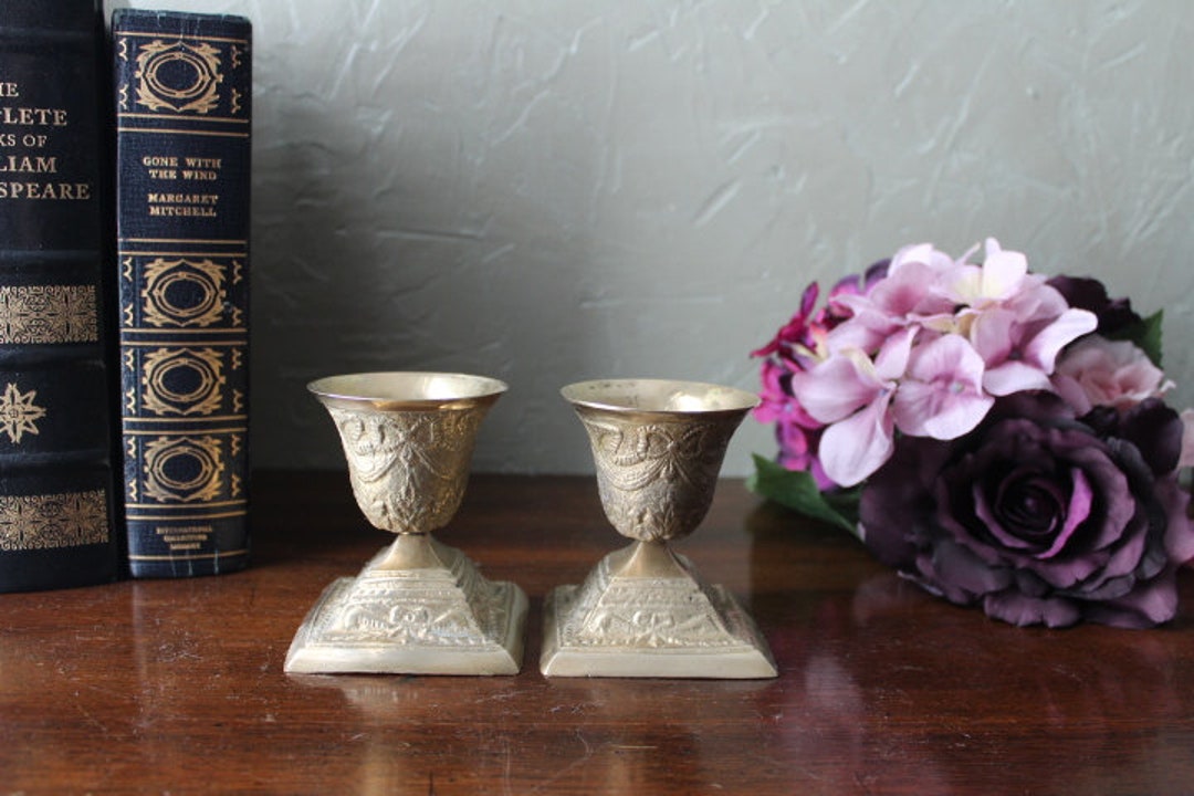 Antique Pair of Brass Chalices Holy Communion Goblet With Embossed Bows ...