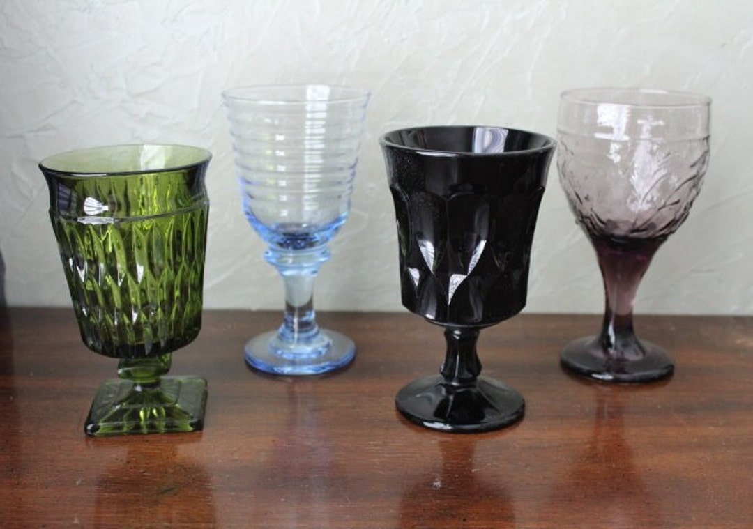 Vintage Set of 4 Mismatched Goblets/ Colored Goblets/ Wine Glasses ...