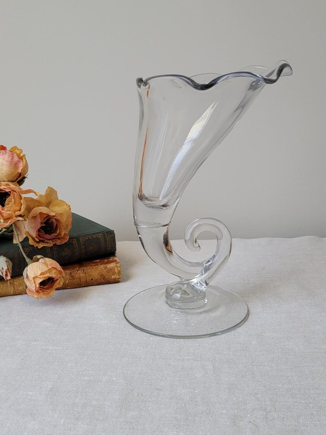 Vintage Cambridge Clear Cornucopia Vase Pristine Pattern Stem ...