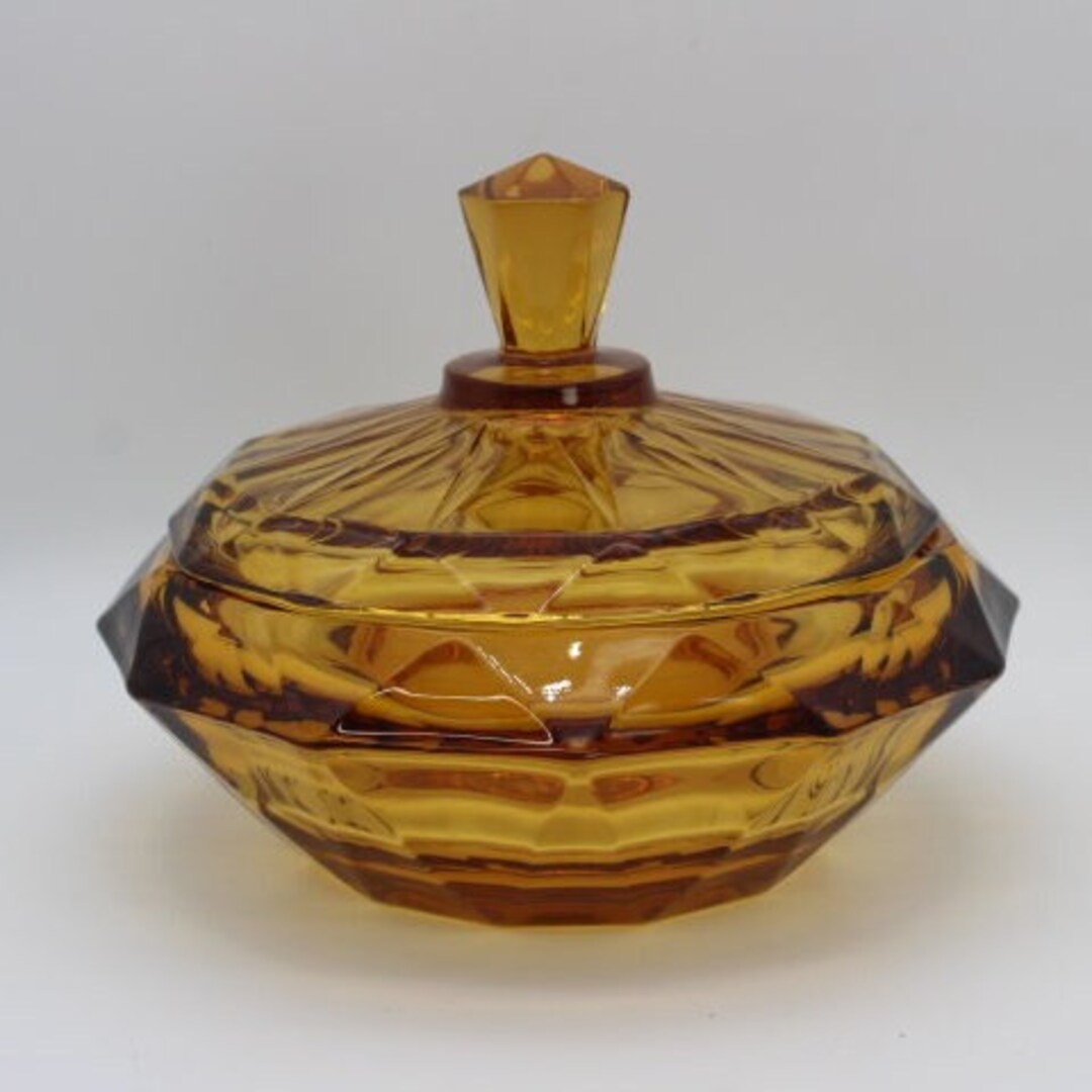 Vintage Viking Epic Amber Gold Glass Lidded Candy Dish/ Gold Glass ...