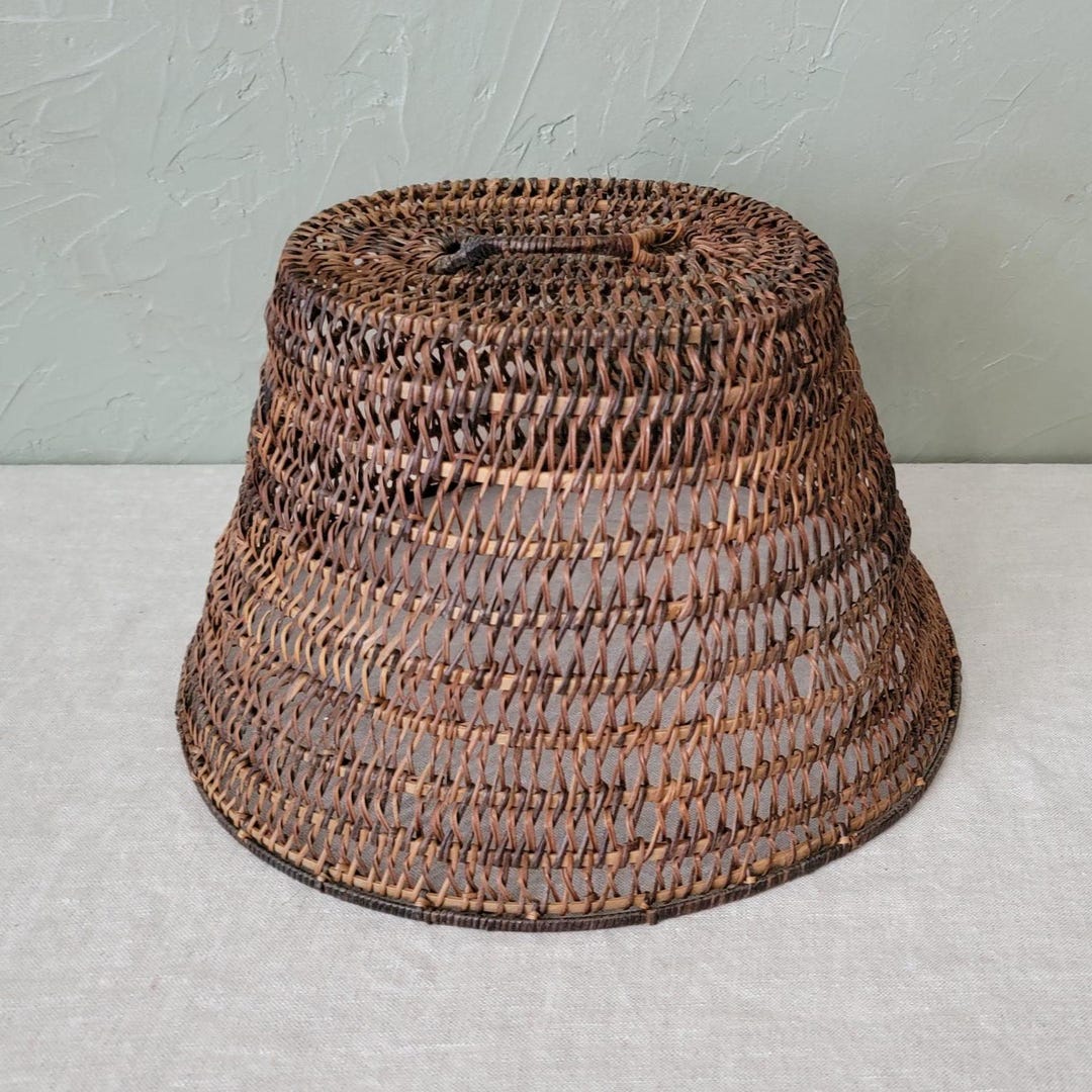 Vintage Rustic French Wicker Rattan Food Cover Dome, Rattan Basket Dome ...