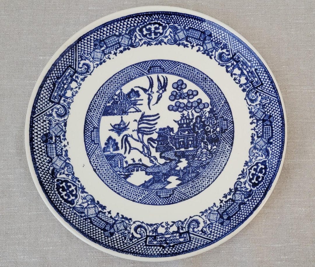 Vintage 9" Blue Willow Plate, Blue White Transferware Plate, Ironstone ...