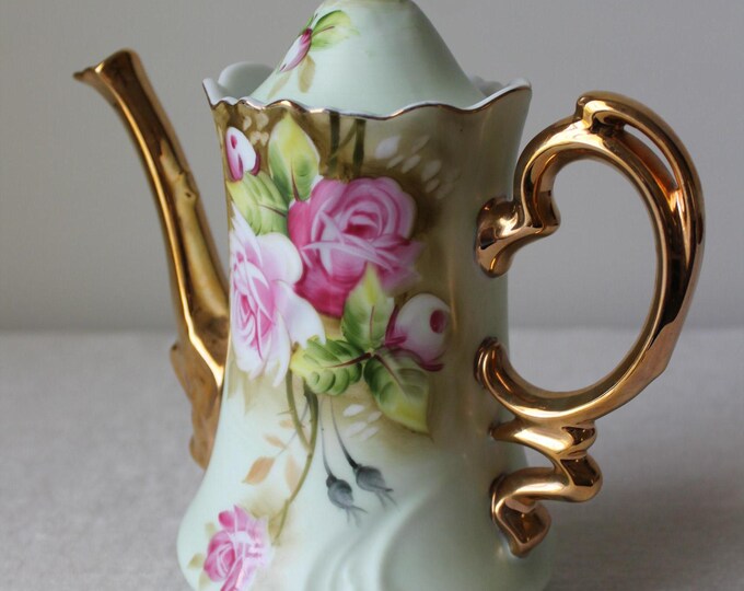 Vintage Lefton Heritage Green Roses Coffee Pot With Gilded Handle and ...