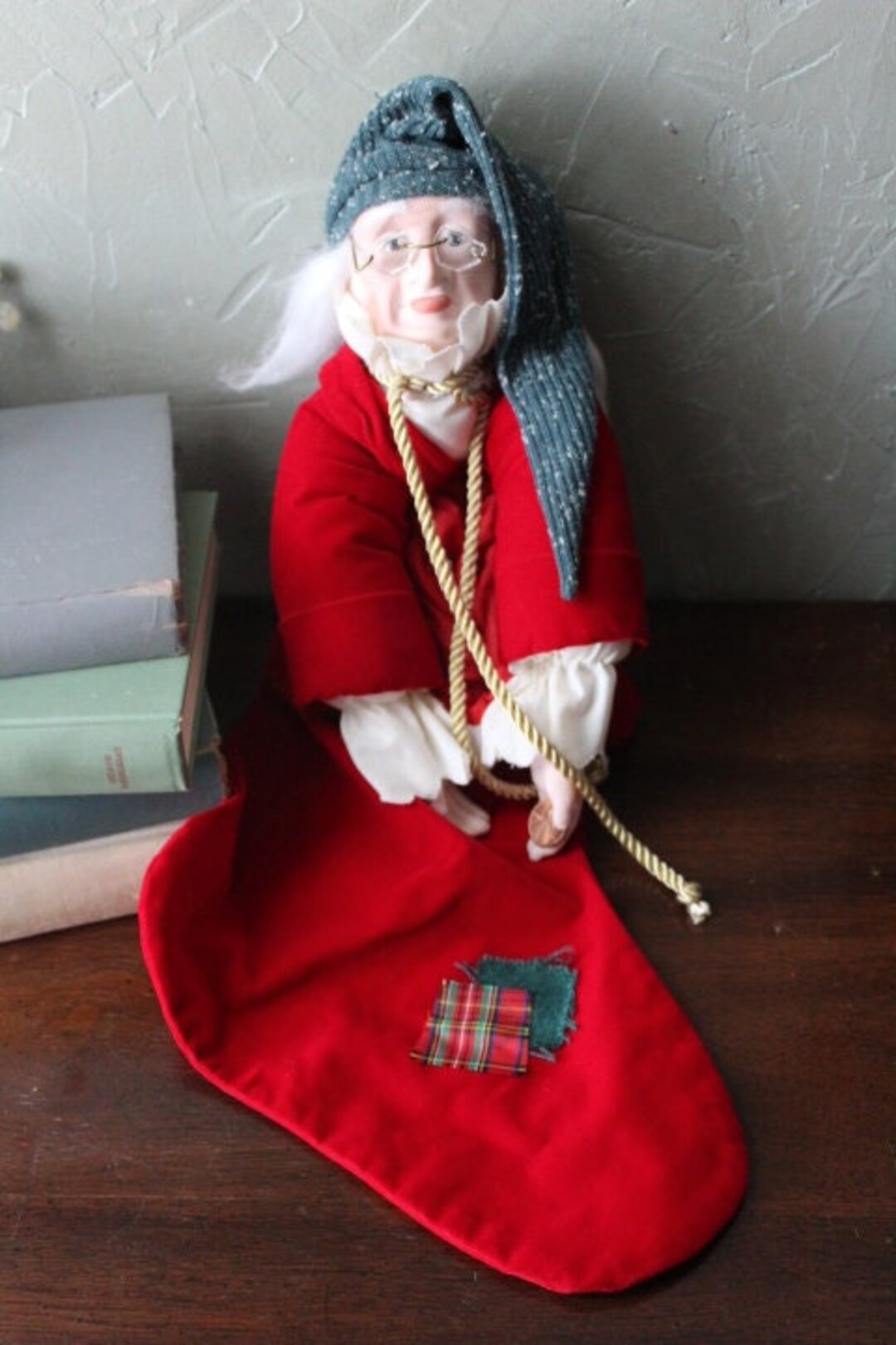 Vintage Dept 56 Dickens Christmas Carol Scrooge Red Christmas Stocking ...