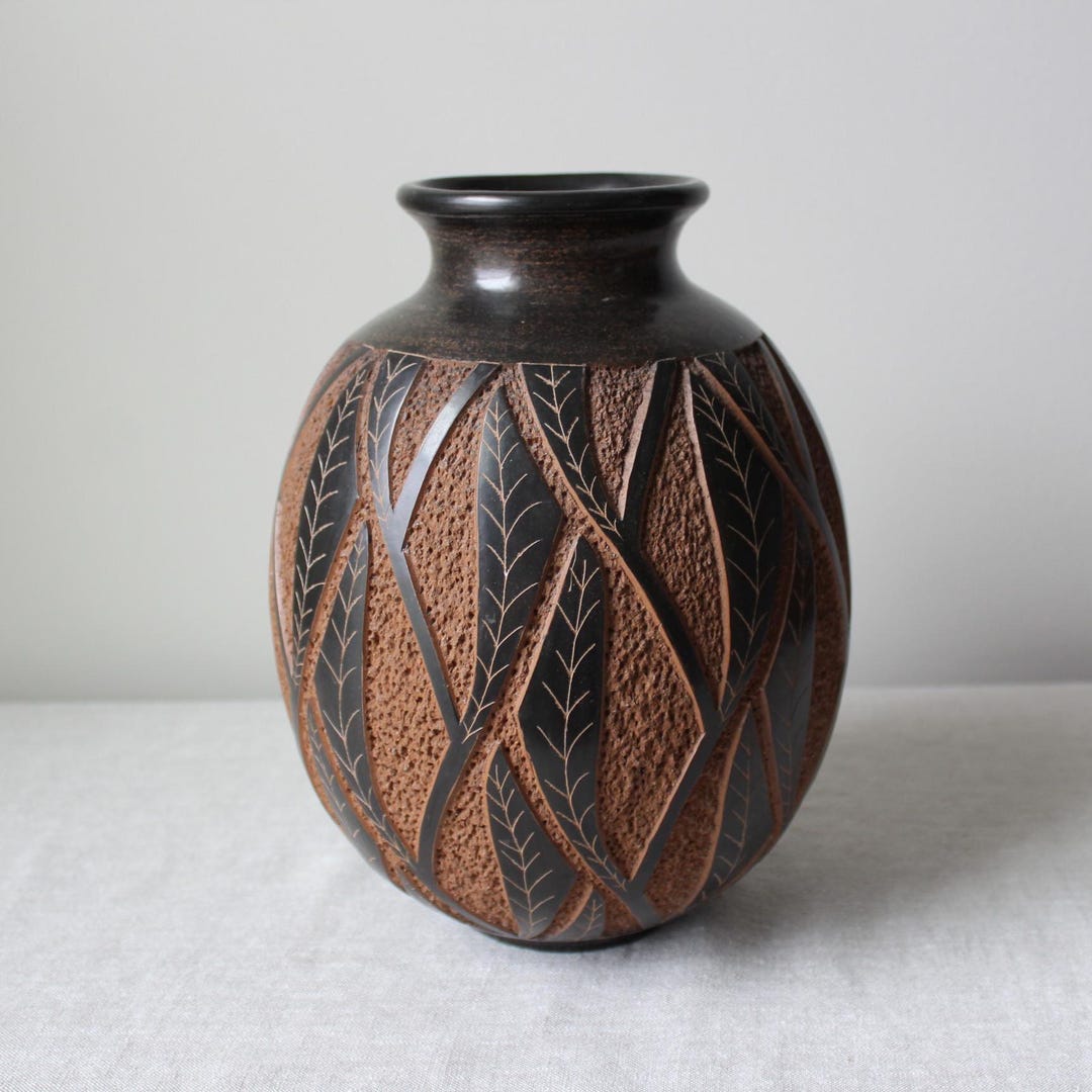 Vintage Large Leaf Vase Vessel Signed Vladimir Norori Nicaragua Pottery ...