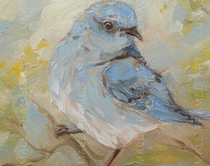 Mountain Bluebird of Happiness Painting, Bluebird on Branch Home Décor ...