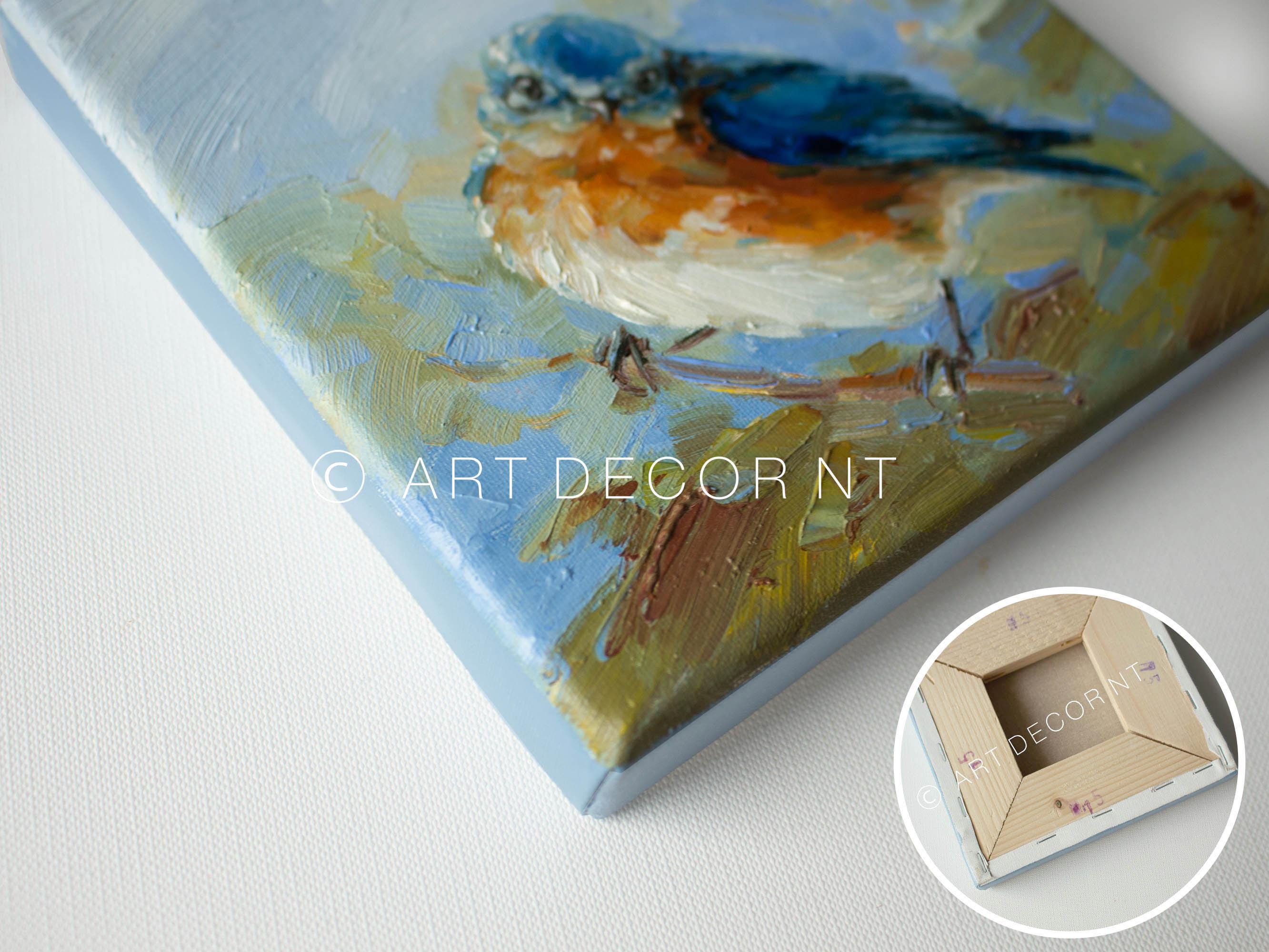Eastern Bluebird Oil Painting: Small Bird Art on Canvas - Etsy