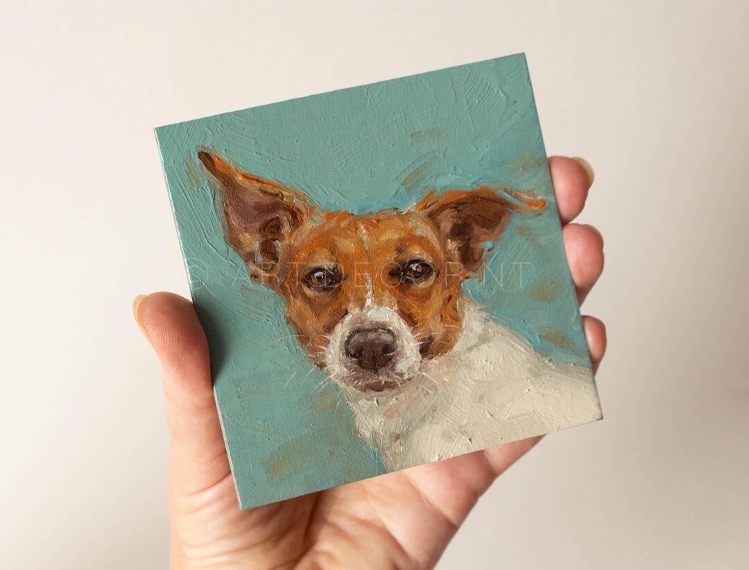 Mini Pet Portrait: Custom Hand-painted Dog Memorial Art (4x4) - Etsy