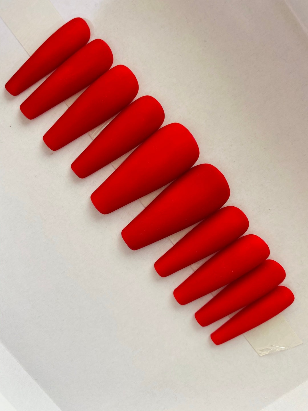 Matte Red Ballerina Long Press on Faux Nails - Etsy