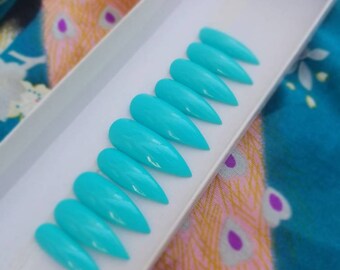 Blue Stiletto Nails | Etsy