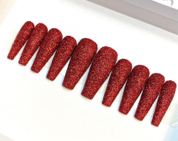 Red Sugar Press on Nails - Etsy
