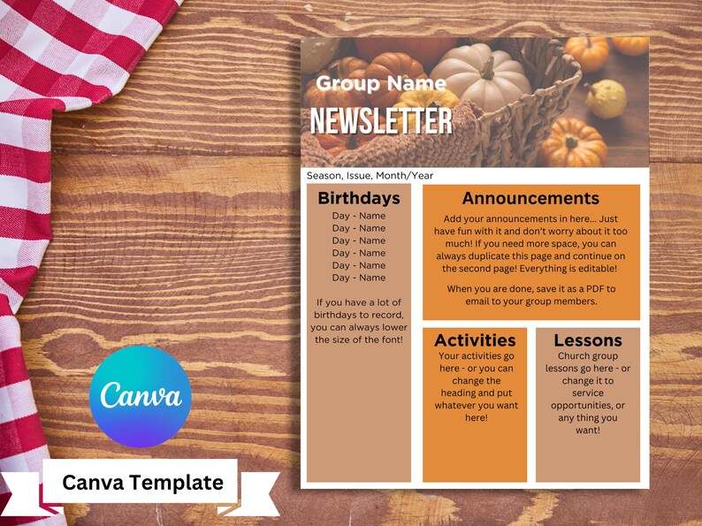 Editable Emailed PDF Autumn Pumpkin Newsletter Template for Church ...