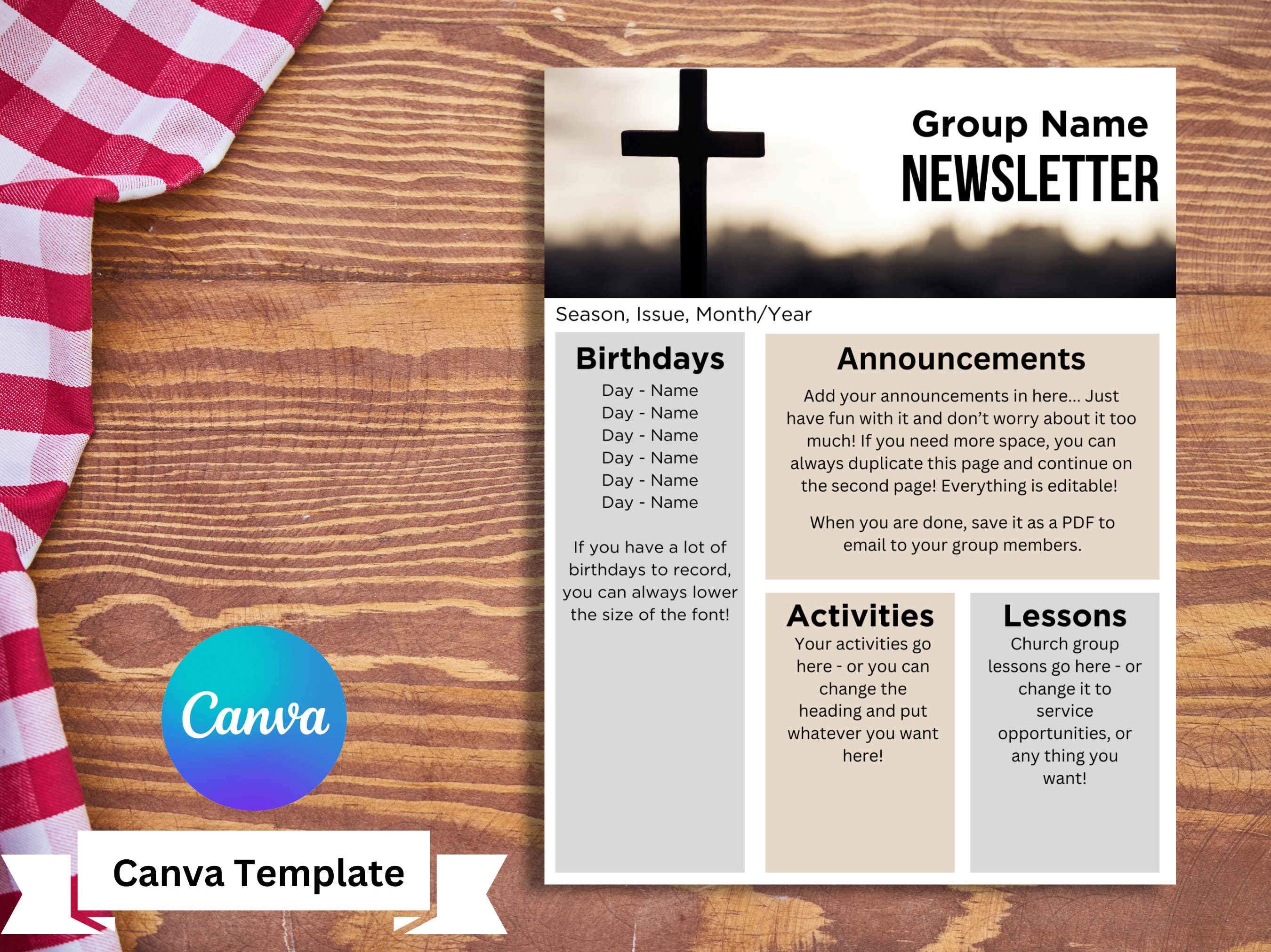 Editable Emailed PDF Cross Newsletter Template for Church Groups ...