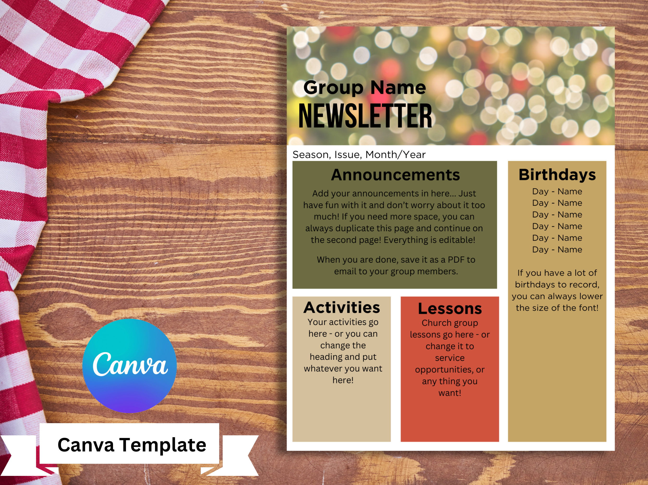 Editable Canva Template - Bokeh Style Christmas Newsletter - Etsy
