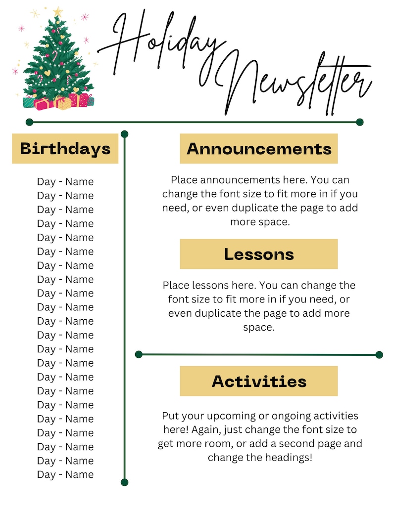Editable Holiday Newsletter Template for Church Groups/churches for ...
