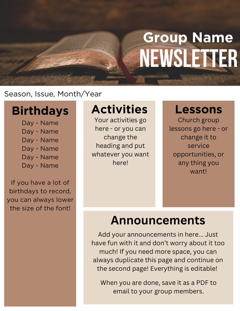 Editable Emailed PDF Bible Newsletter Template for Church Groups ...