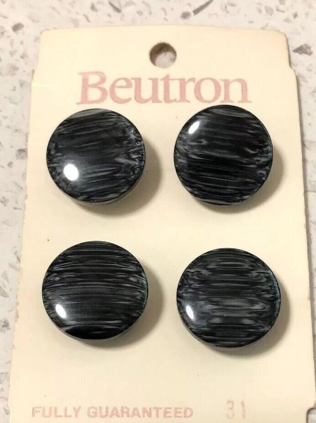 BEUTRON 4 X Black Grey Swirl Pattern Round Shank Buttons Sewing 16mm ...