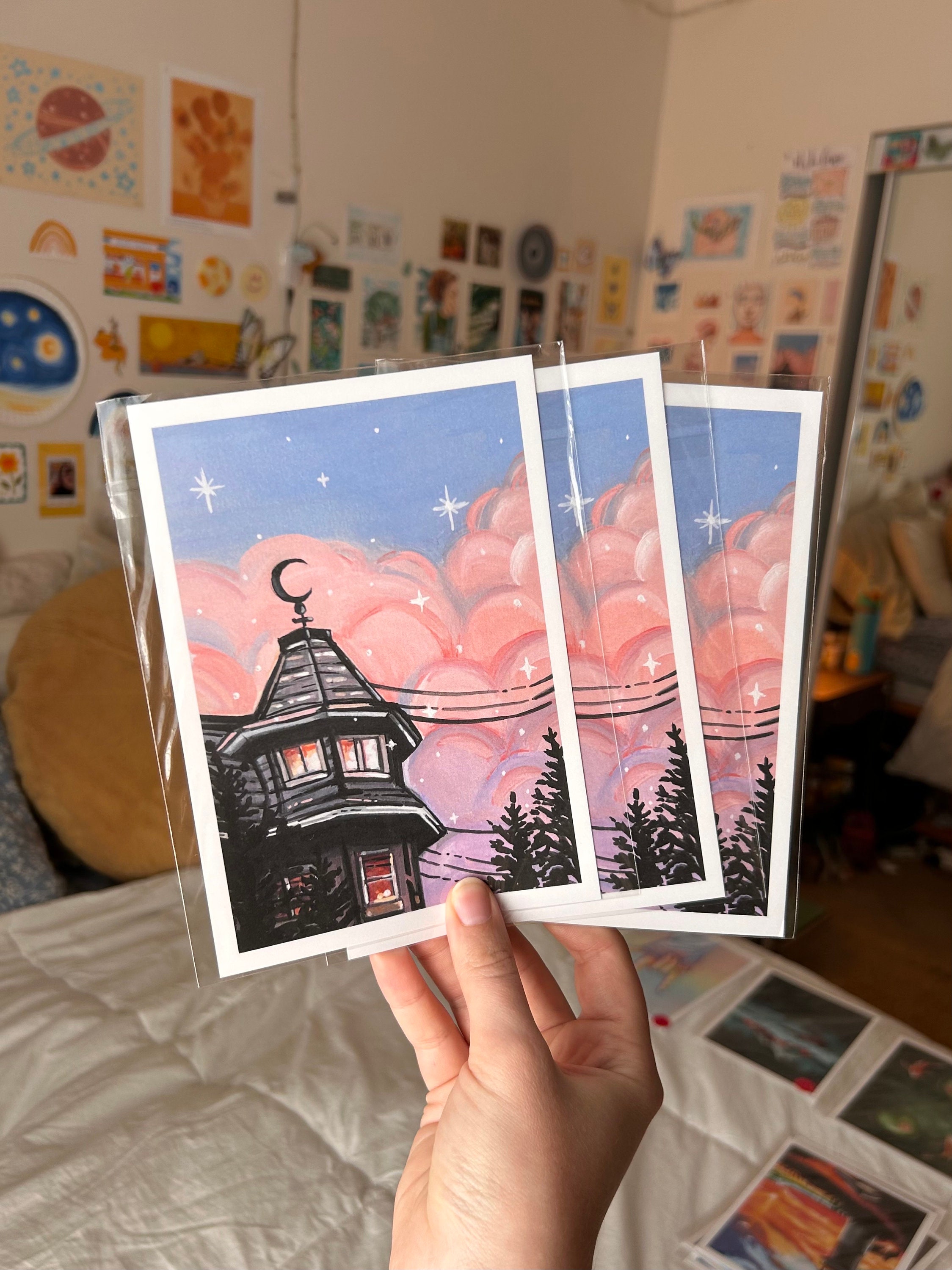 Magical Moon Art Print // Wall Art // Painting of A Mystical House With ...