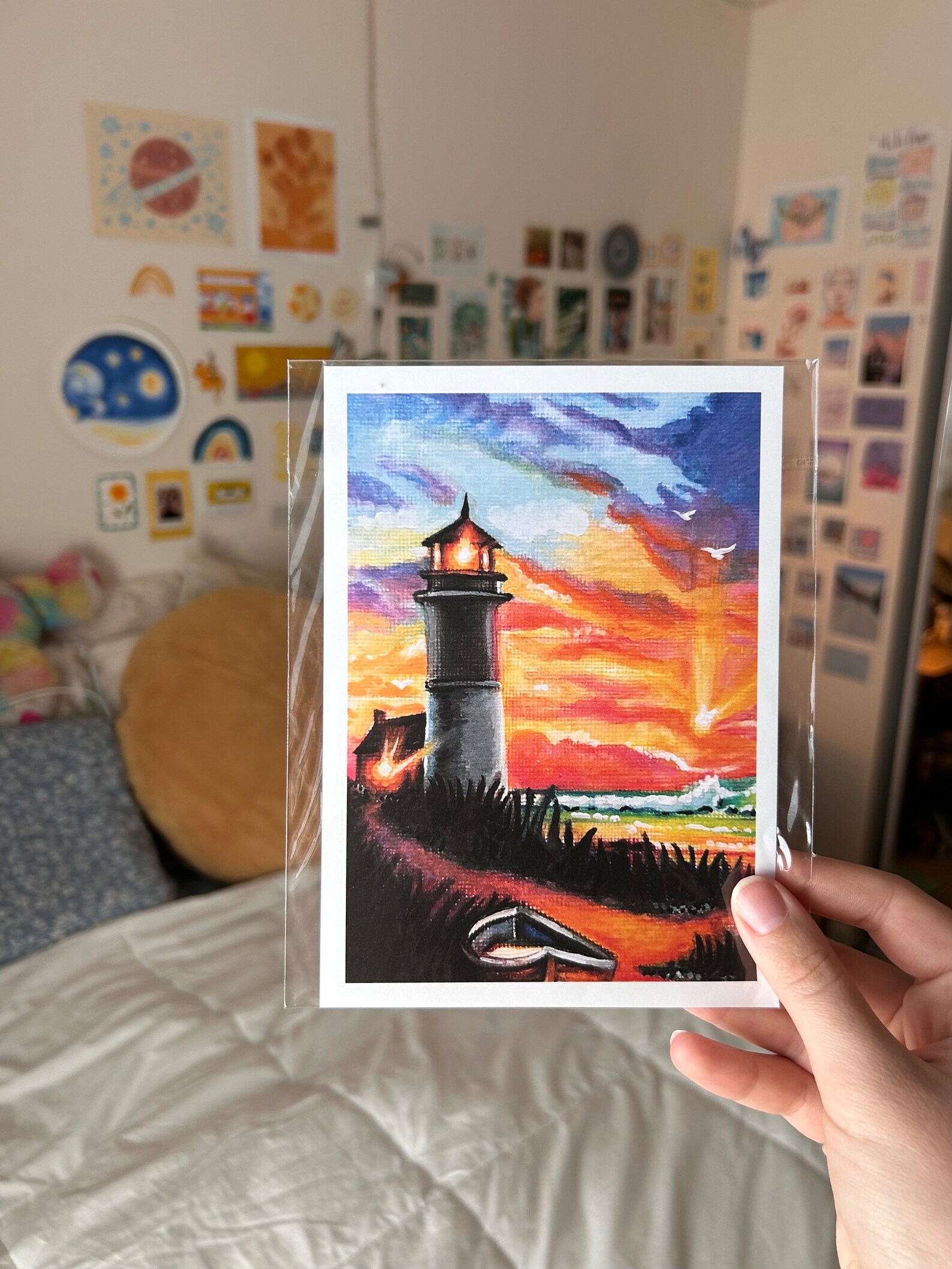 Sunset Lighthouse by the Ocean Art Print / Wall Art / Painting of A ...