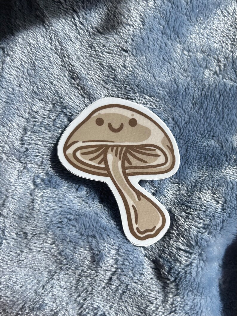 Small Mushroom With a Smile Vinyl Sticker // Weatherproof Sticker for ...
