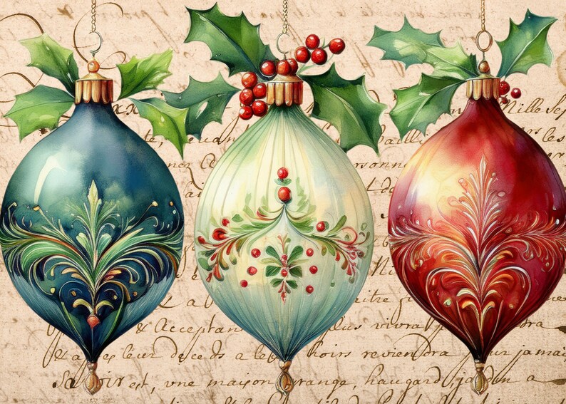 Vintage Christmas Ornaments Greeting Cards - Etsy