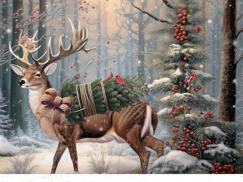 Digital Downloads Woodland Animals Holiday, Festive Reindeer, Cardinals ...