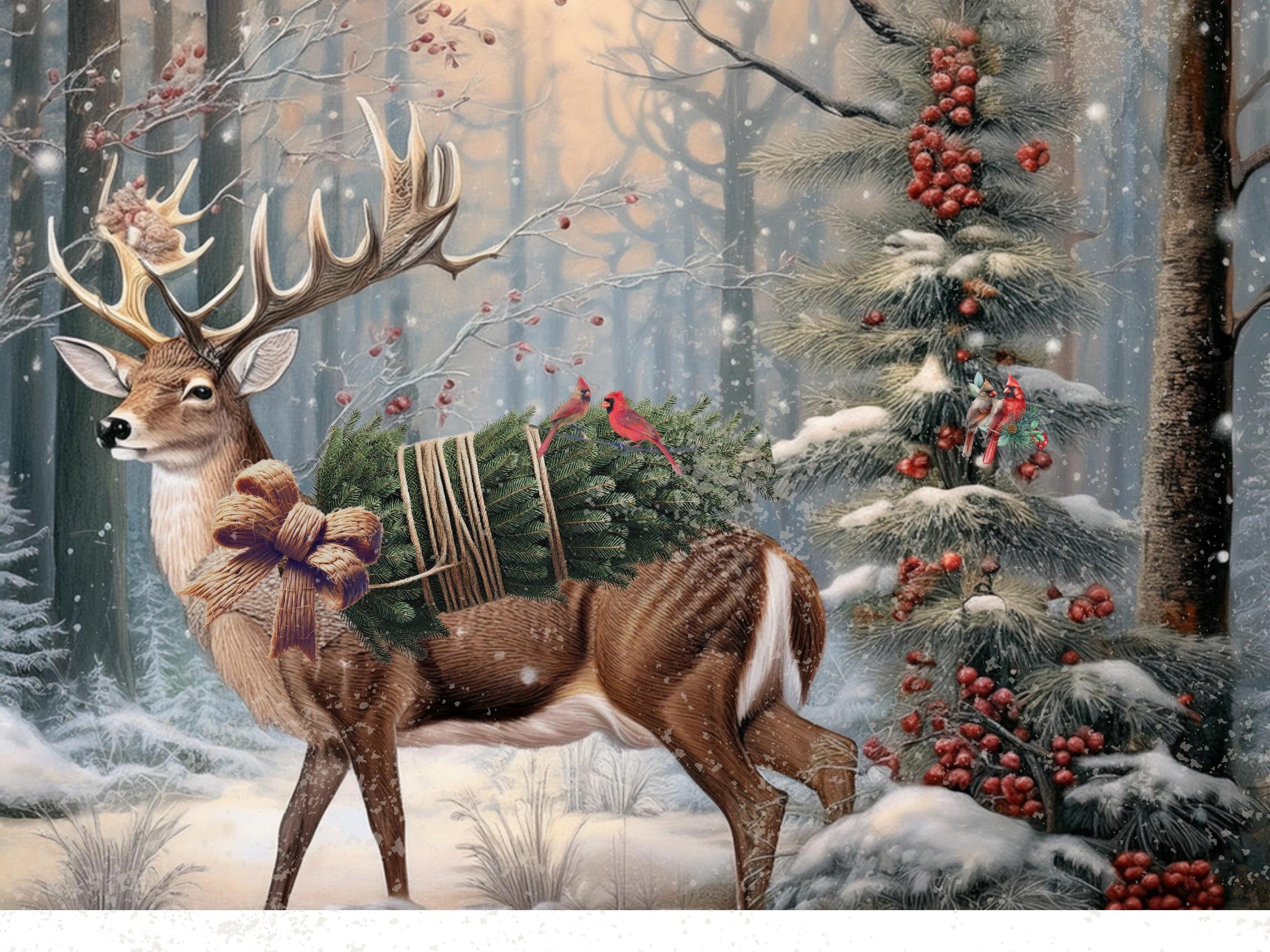 Holiday Cards-woodland Animals, Festive Reindeer, Cardinals, Owl ...