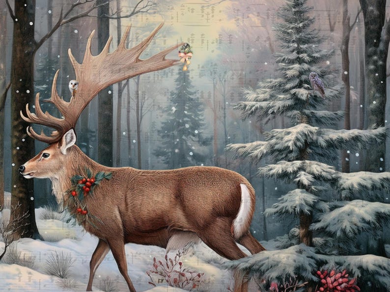 Holiday Cards-woodland Animals, Festive Reindeer, Cardinals, Owl ...