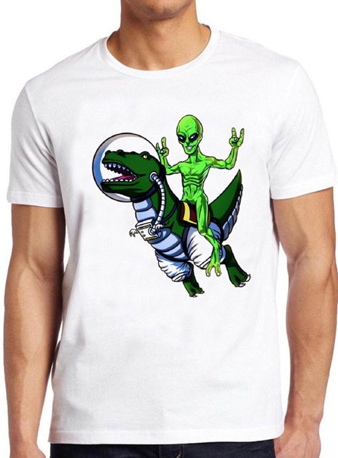 Alien Riding T-rex T Shirt Galaxy Travel Space Dinosaur Astronaut ...