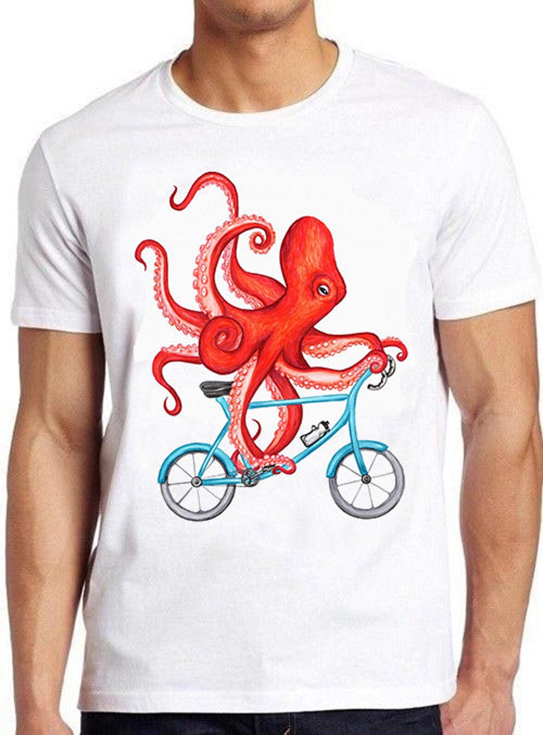 Octopus on A Bicycle Meme Funny Style Cult Movie Music Gift Tee T Shirt ...