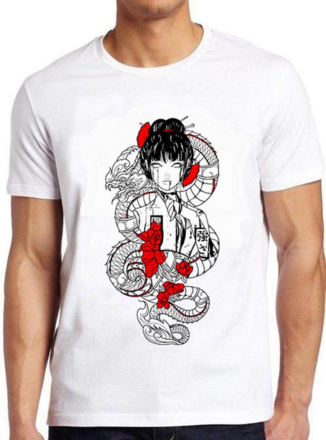 Japanese Girl With Snake and Roses Manga Anime Lady Meme Gift Funny Tee ...