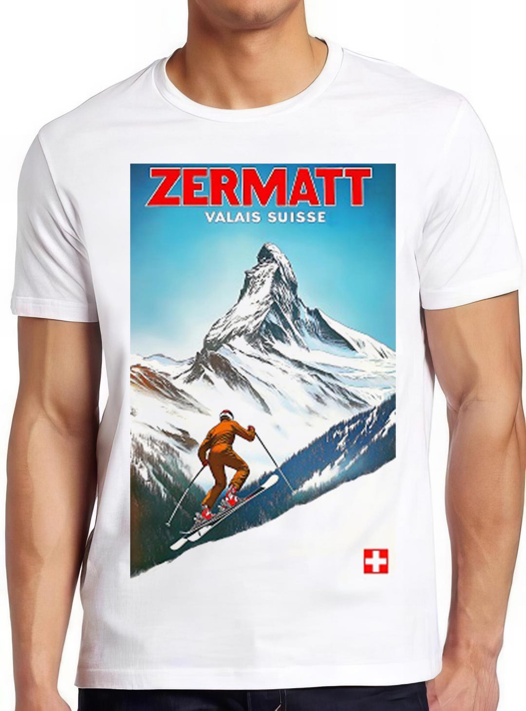 Zermatt Switzerland Vintage Ski Poster Top Meme Joke Funny Retro Mens ...
