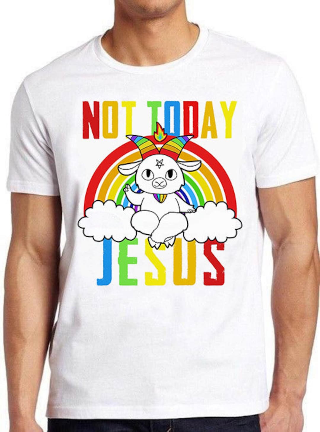 Not Today Jesus Rainbow Goat Satan Hilarious Witty Humor Funny Meme ...