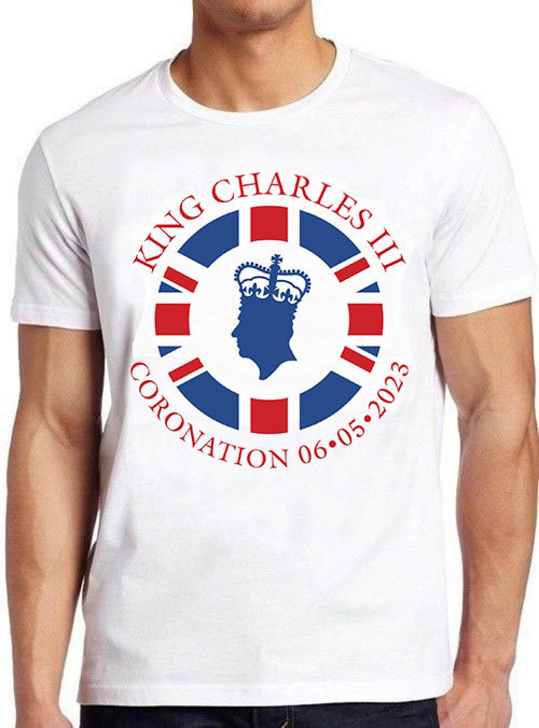 King Charles III Coronation Souvenir Red Blue Emblem Badge British T ...