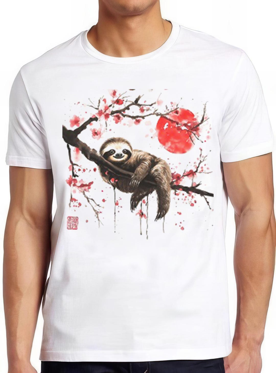 Sloth Red Sun Sakura Japanese Tree Cartoon Animal Manga Music Funny Art ...