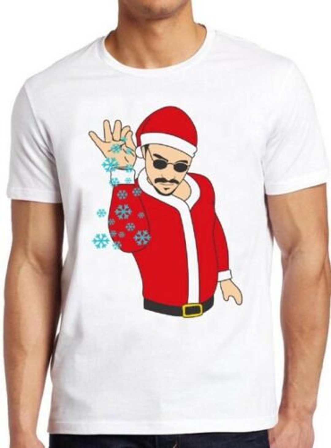 Salt Bae Santa T Shirt Funny Butcher Steak Snow Flakes Cool Gift Tee ...