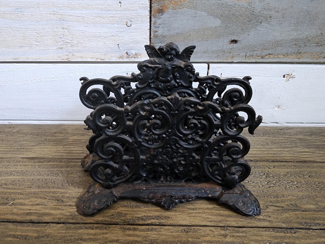 Vintage Heavy Black Iron Metal Mail File Folder Sorter, Mail File ...