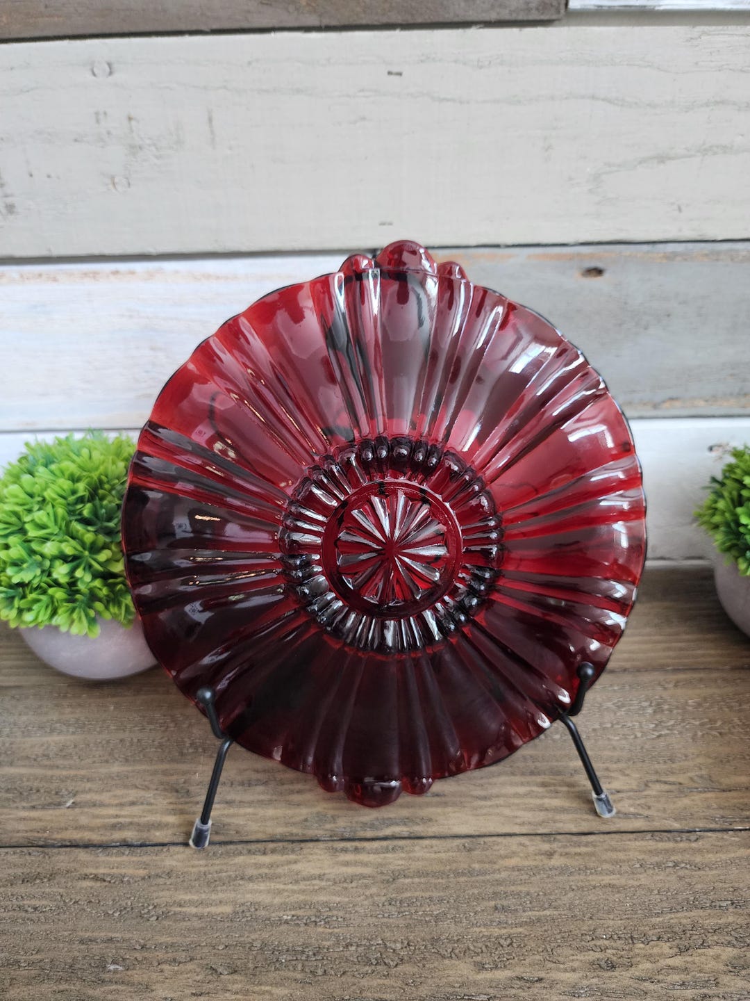 Vintage Anchor Hocking Glass Royal Ruby Old Cafe Round Tray - Etsy