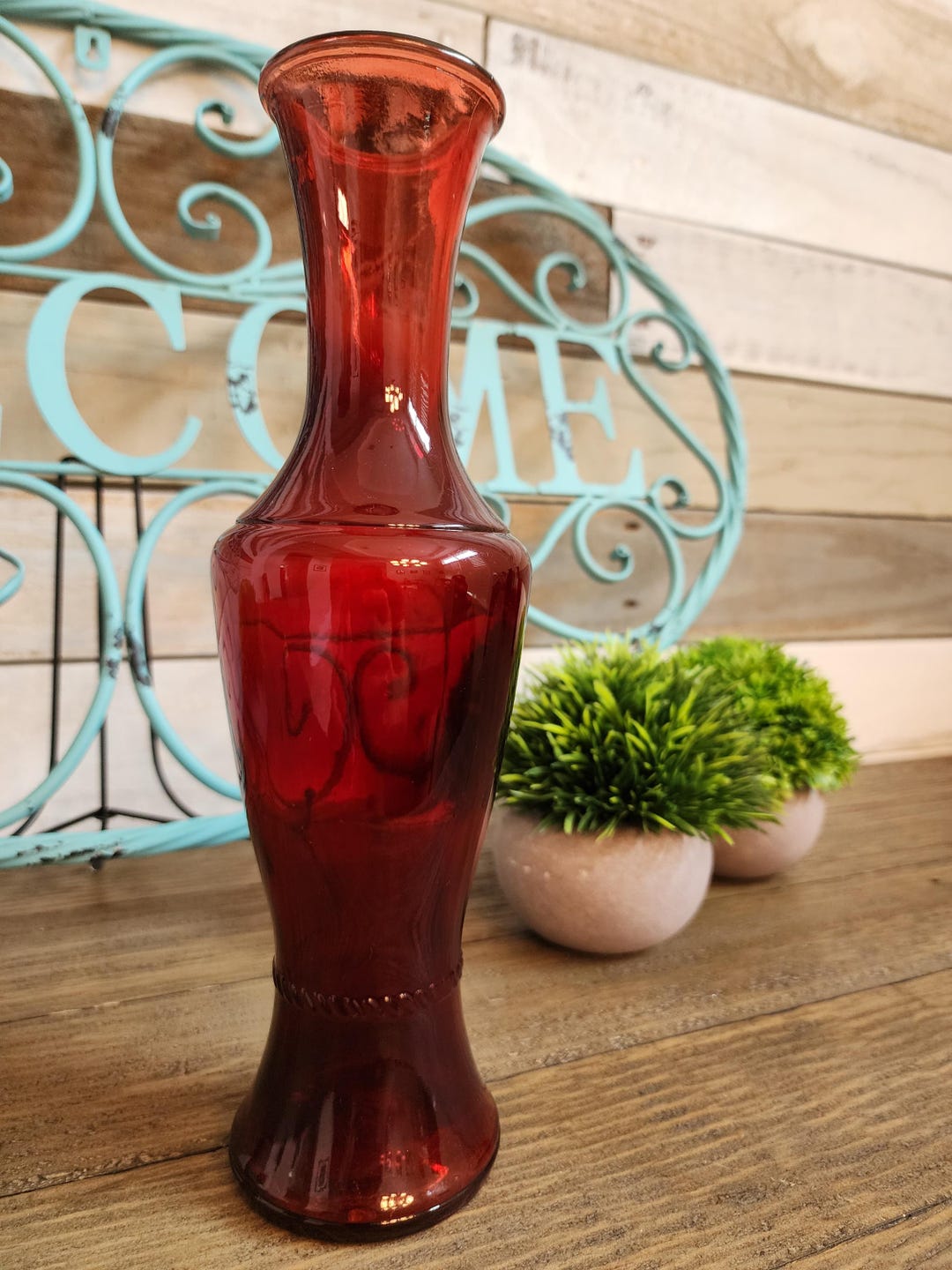 Vintage Wheaton Ruby Red Tall Vase, 11", With Decorative Rope Belt ...
