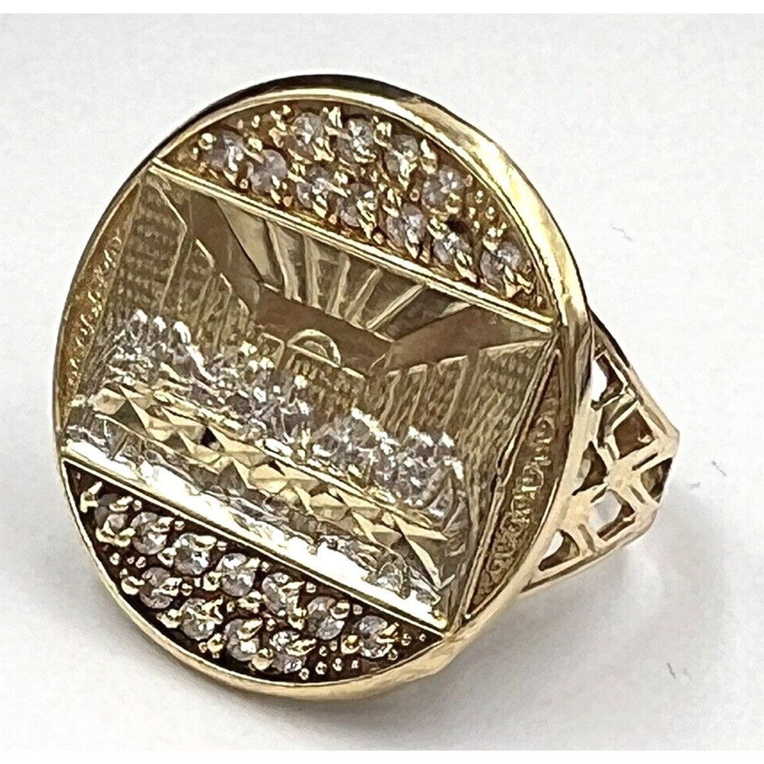 Large 10K Solid Yellow & White Gold Last Supper Ring W/ CZ'S Size 12 8 ...