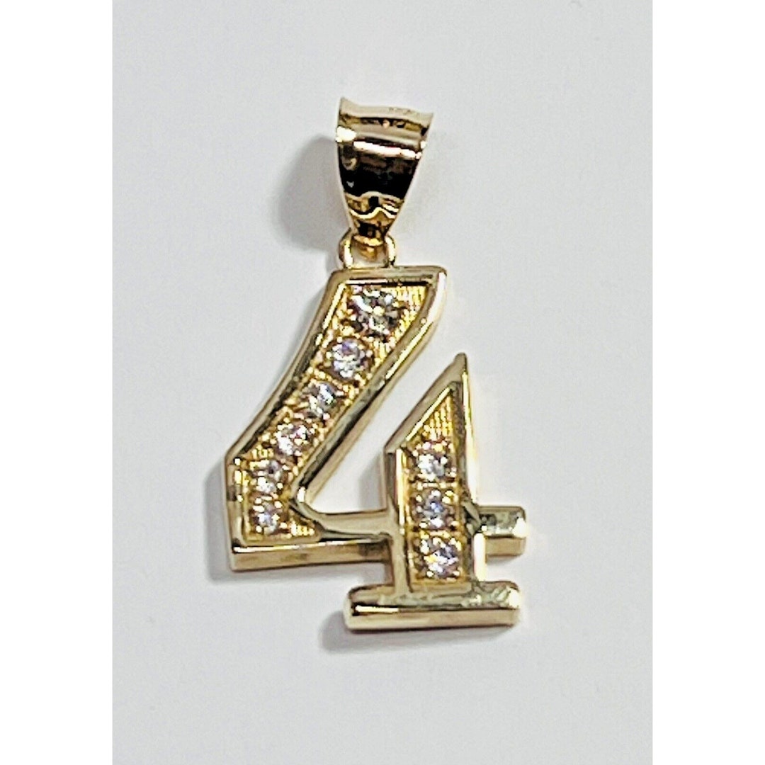 Beautiful 10K Solid Yellow Gold Number 4 Charm Pendant W/ CZ'S Free ...