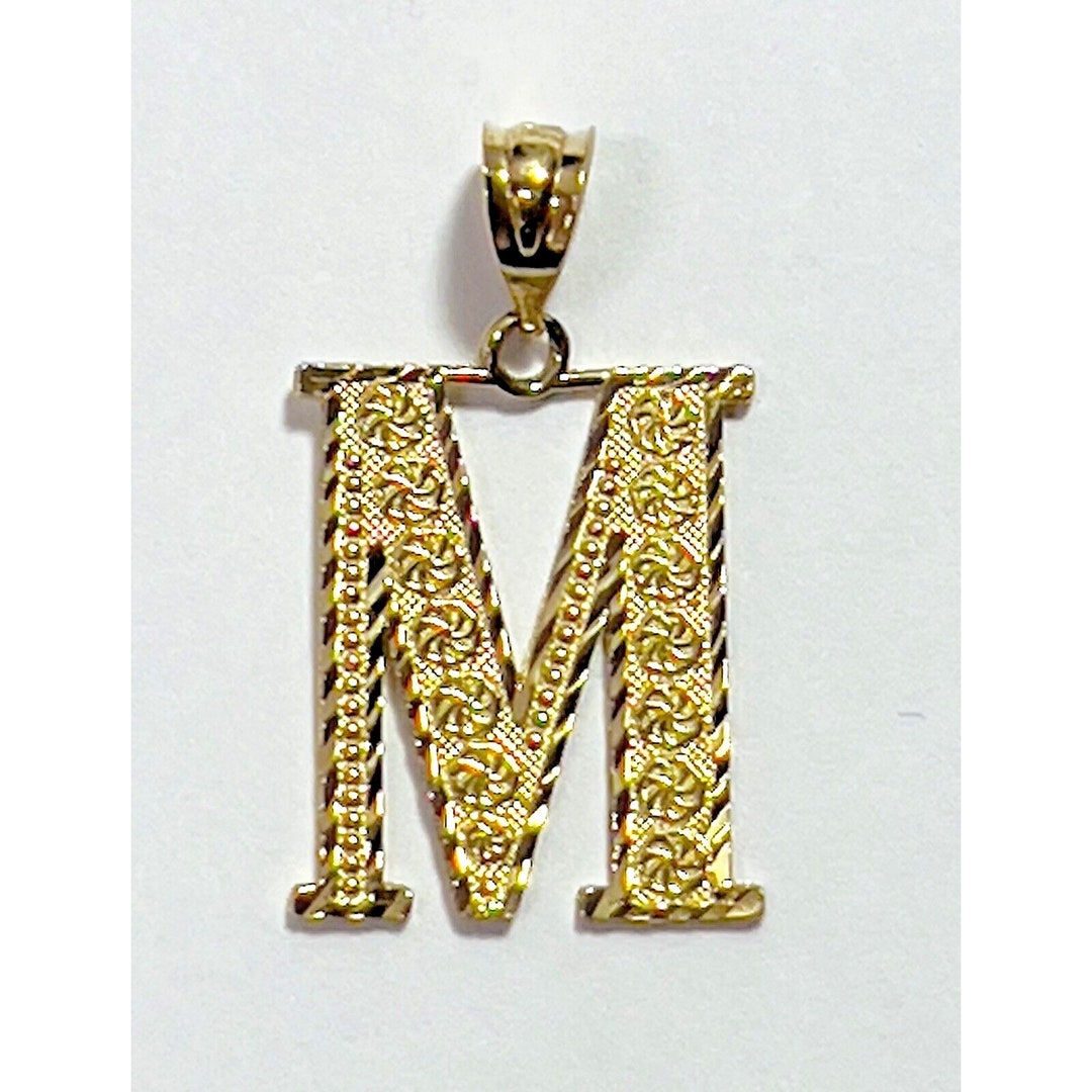 Beautiful 10K Solid Yellow Gold Initial M Charm Pendant Free Shipping ...