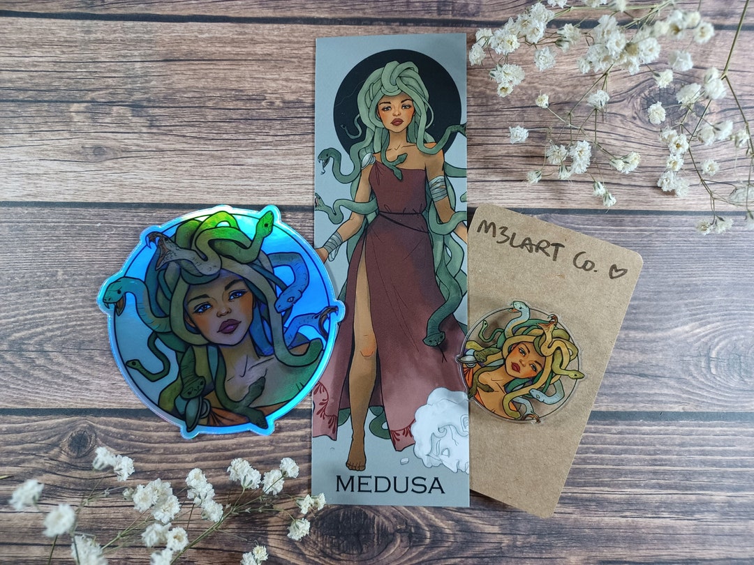 Bundle: Medusa Gift Set Greek Mythology Artwork Bookmark Pin - Etsy