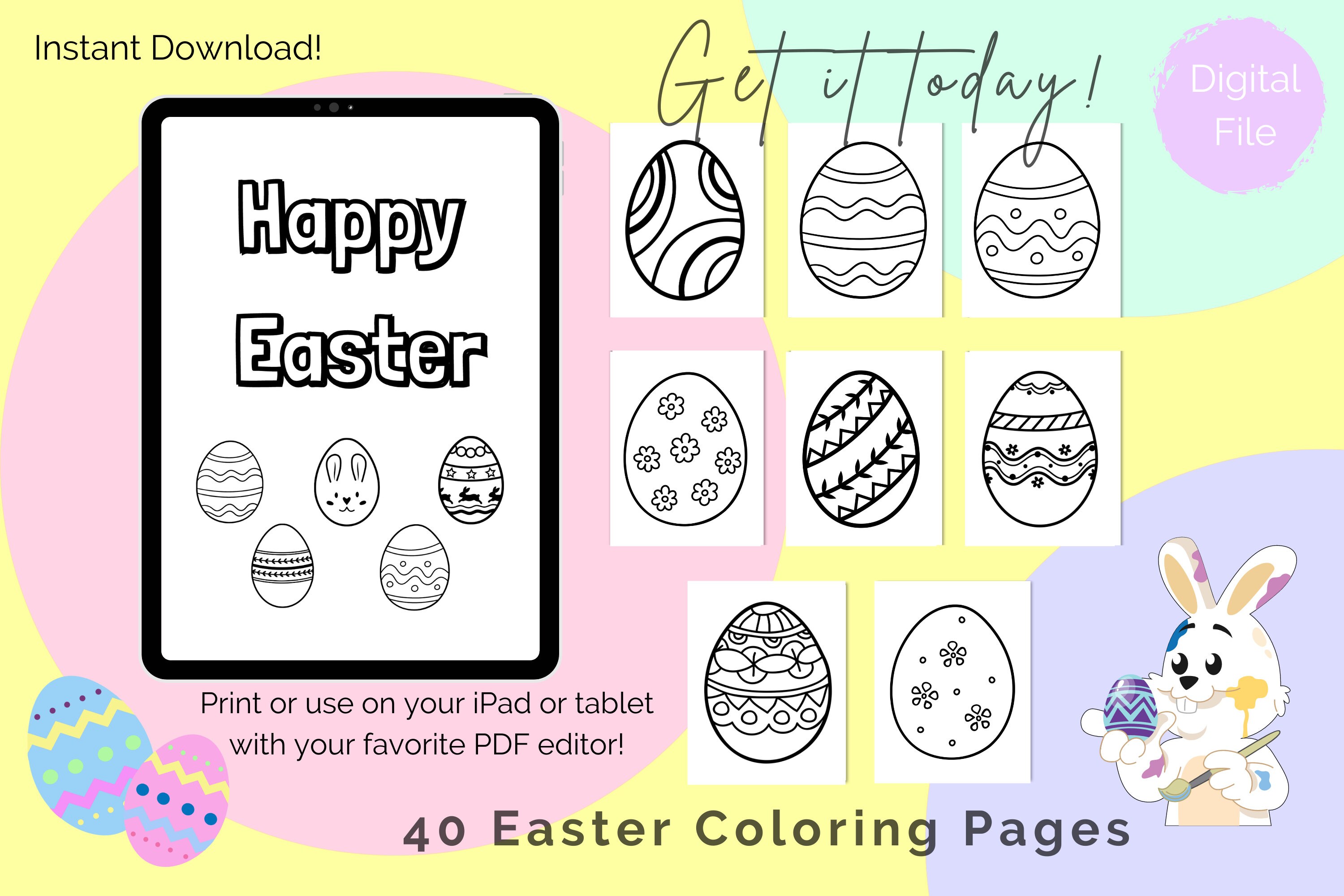 40 Page Printable Easter Egg Coloring PDF Digital File Instant Download ...