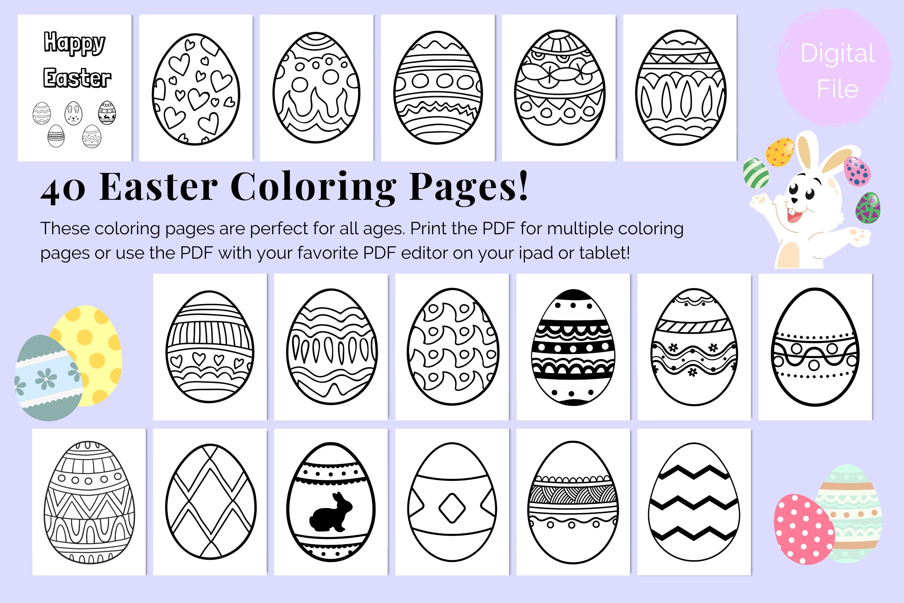40 Page Printable Easter Egg Coloring PDF Digital File Instant Download ...