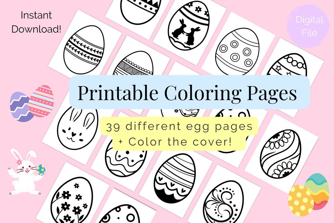 40 Page Printable Easter Egg Coloring PDF Digital File Instant Download ...
