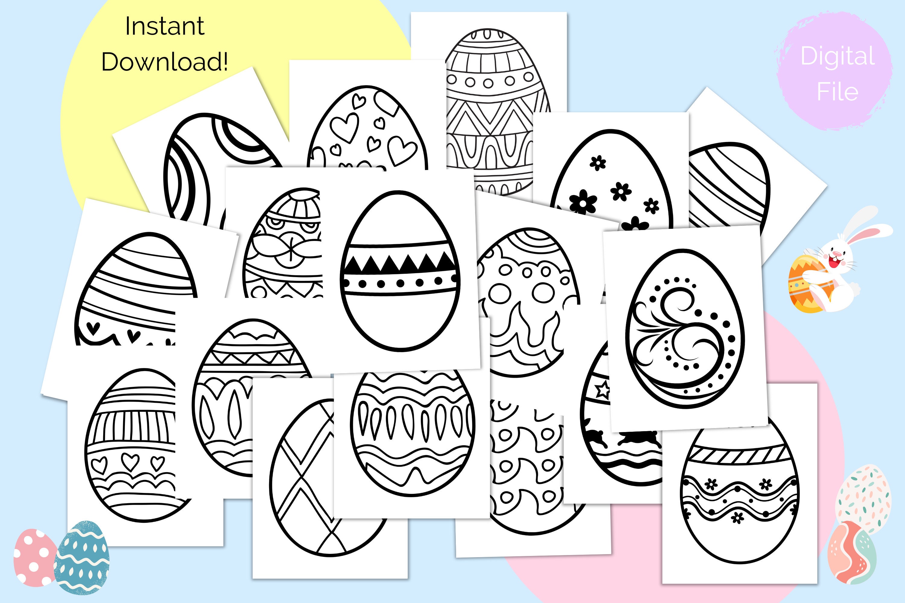 40 Page Printable Easter Egg Coloring PDF Digital File Instant Download ...