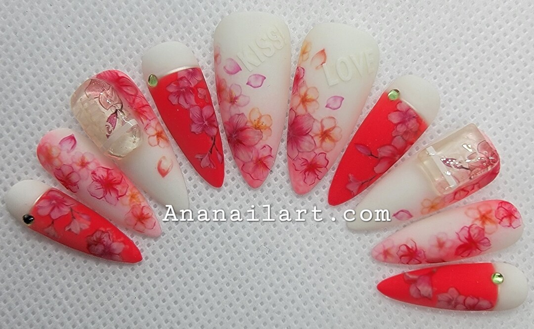 Sakura Cube - Handmade Glue on Nails | Korean Nails | Japanese Nails ...